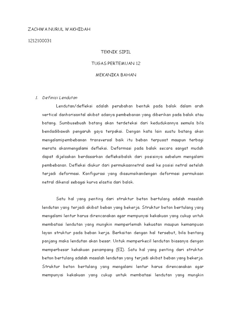 Lendutan Balok Beton Bertulang: Analisis dan Perhitungan | PDF