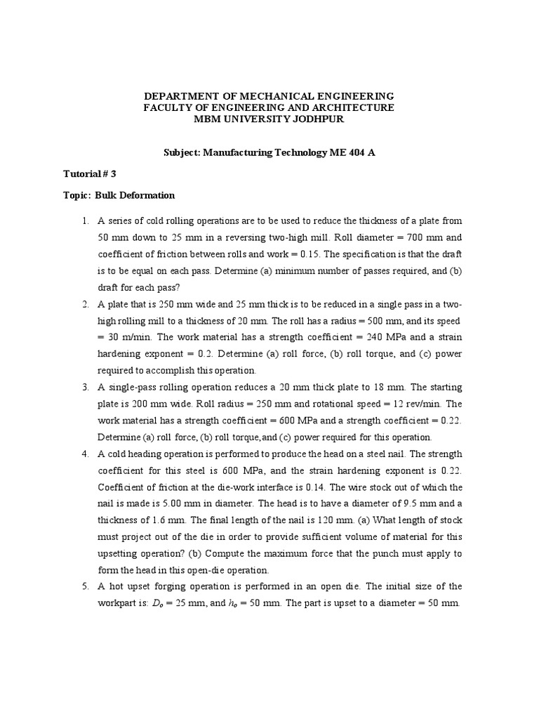 Tutorial 3 Bulk Deformation | PDF | Extrusion | Strength Of Materials