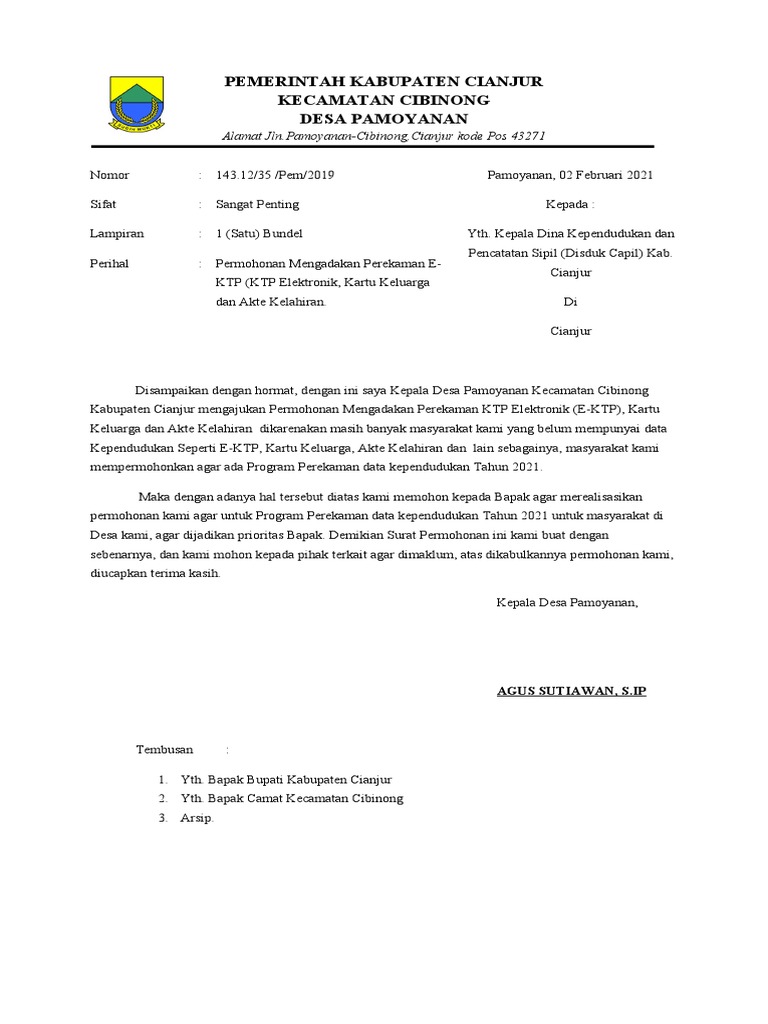 Surat Permohonan Perekaman E KTP DLL | PDF