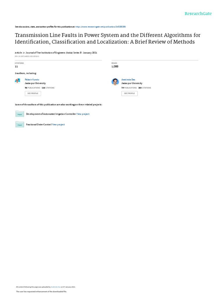 Transmission Line Faults in Power System and The Different Algorithms For Identification ...