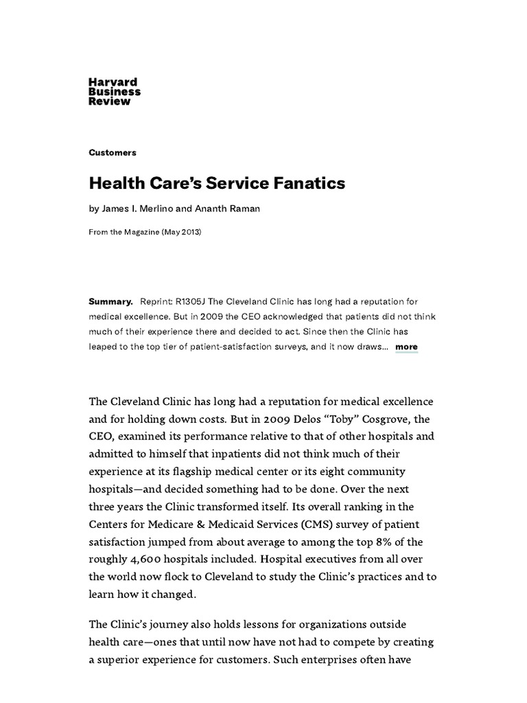 Health Care's Service Fanatics | PDF | Patient | Hospital