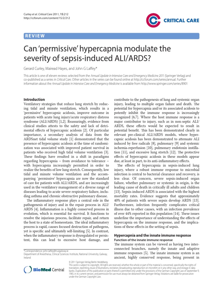 Can Permissive' Hypercapnia Modulate The Severity of Sepsis-Induced ALI ...