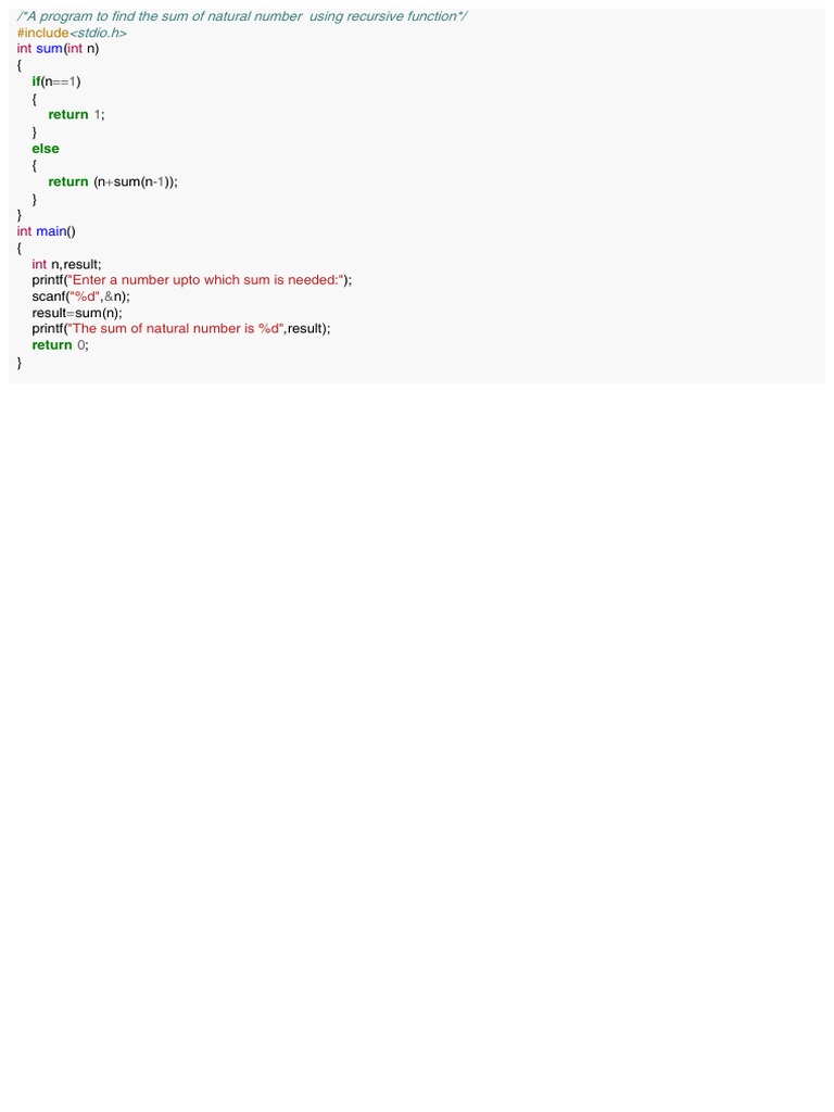 Sum of Natural Number Using Recursive Funation | PDF