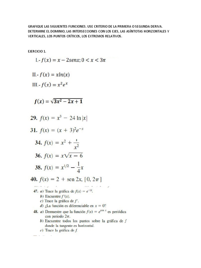 Criterio de La Primera y Segunda Derivada Ejercicios Cálculo | PDF Criterio de La Primera y Segunda Derivada Ejercicios Cálculo | PDF