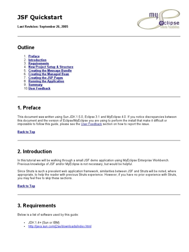 JSF Quickstart: Outline | PDF | Java Server Faces | Java Server Pages