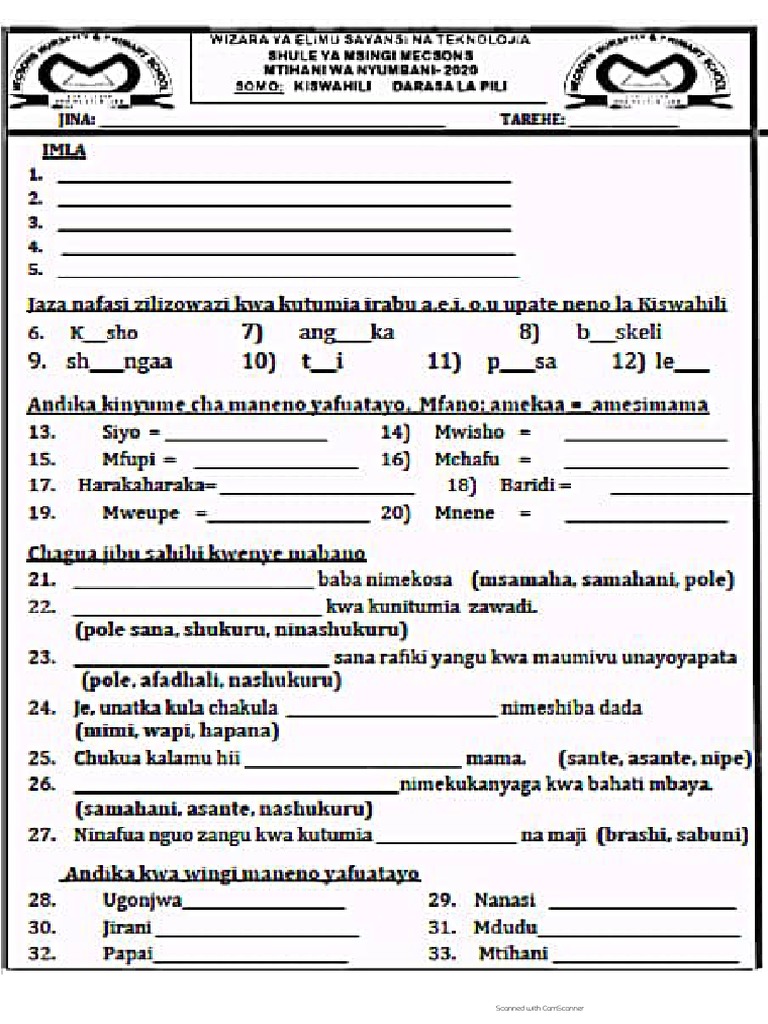 Mtihani Wa Kiswahili | PDF Mtihani Wa Kiswahili | PDF
