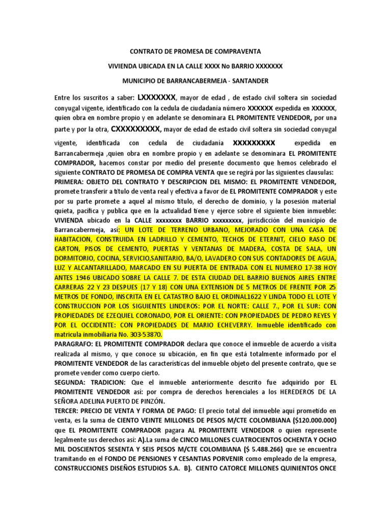 Modelo de Promesa Compraventa - Vivienda | PDF | Conceptos legales | Derecho empresarial
