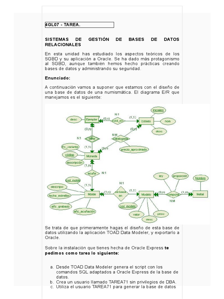 4GL 07 Enunciado Tarea | PDF | Bases de datos | SQL