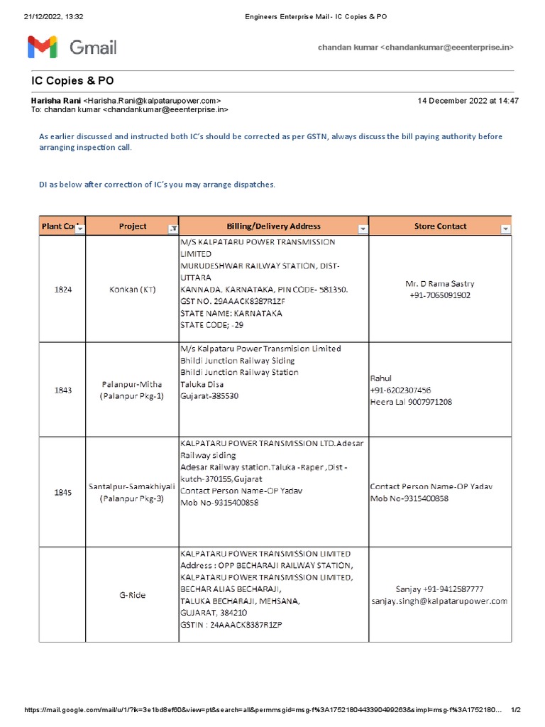 KTPL IC Correction Engineers Enterprise Mail - IC Copies & PO | PDF ...