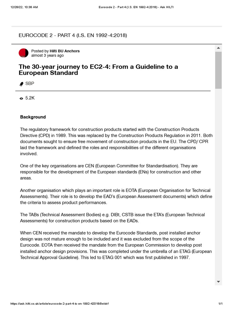 Eurocode 2 - Part 4 (I.S. EN 1992-4 - 2018) - Ask HILTI | PDF