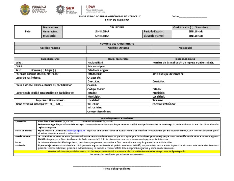 Ficha de Registro Del Aprendiente | PDF | Universidad