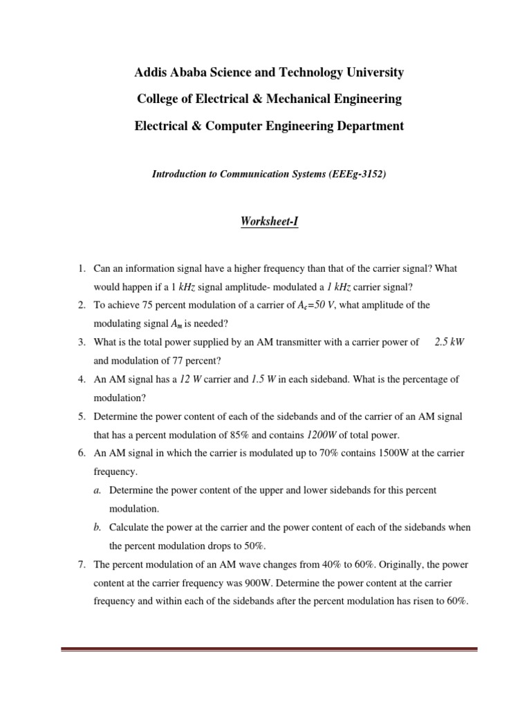Work Sheet-I | Download Free PDF | Modulation | Wireless