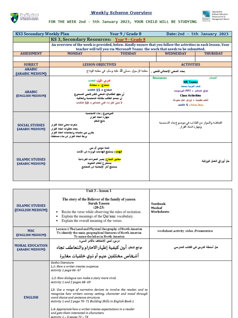 Grade 8 (Week 2nd - 5th January 2023) | PDF