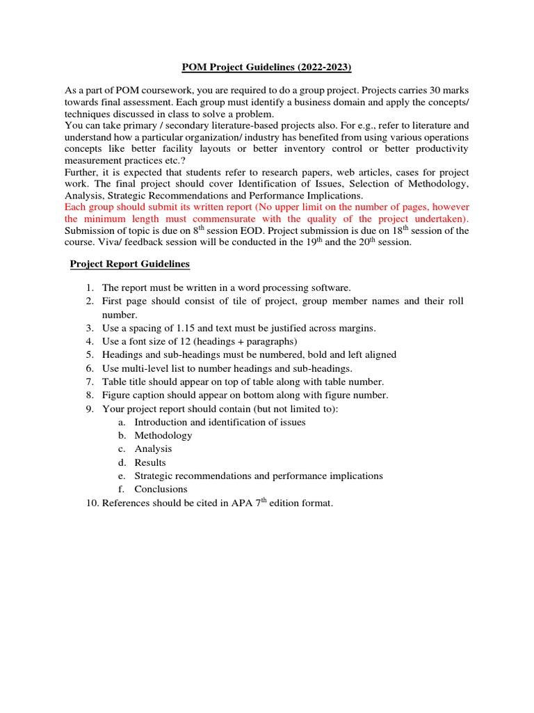 POM Group Project Guidelines | PDF