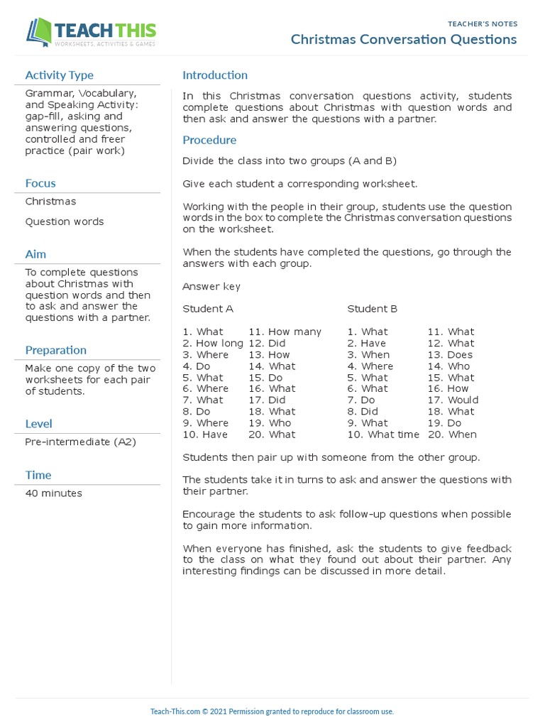 Christmas Conversation Questions | PDF | Christmas | Christmas And ...