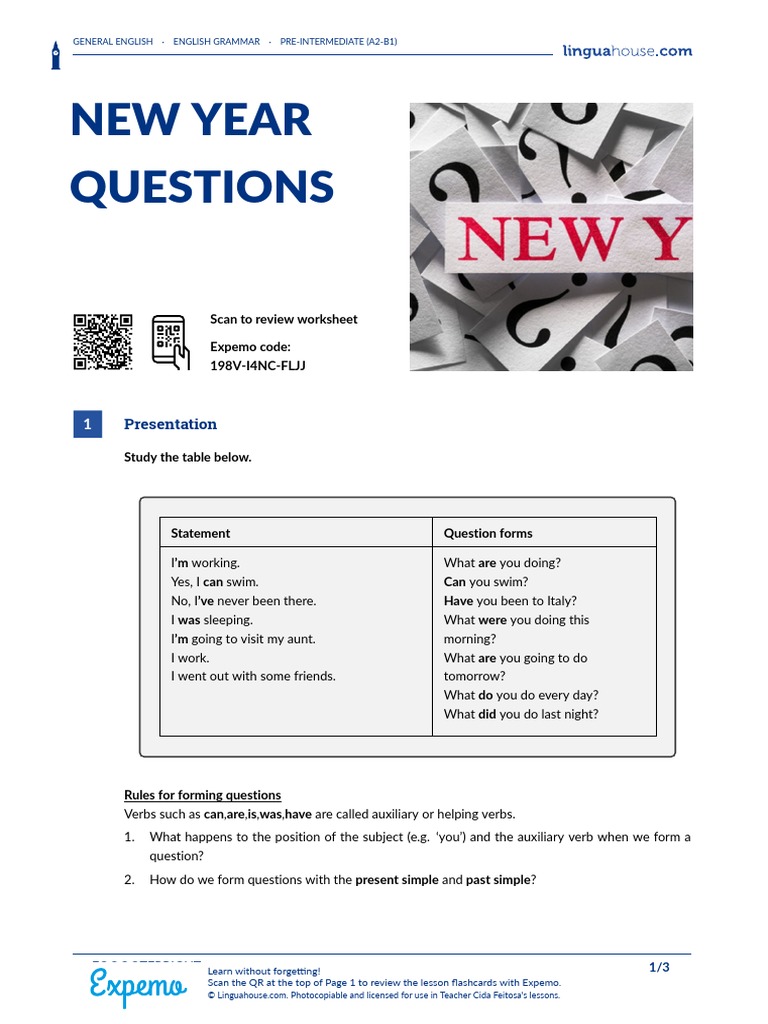 New Year Questions British English Student | PDF | English Language | Linguistics