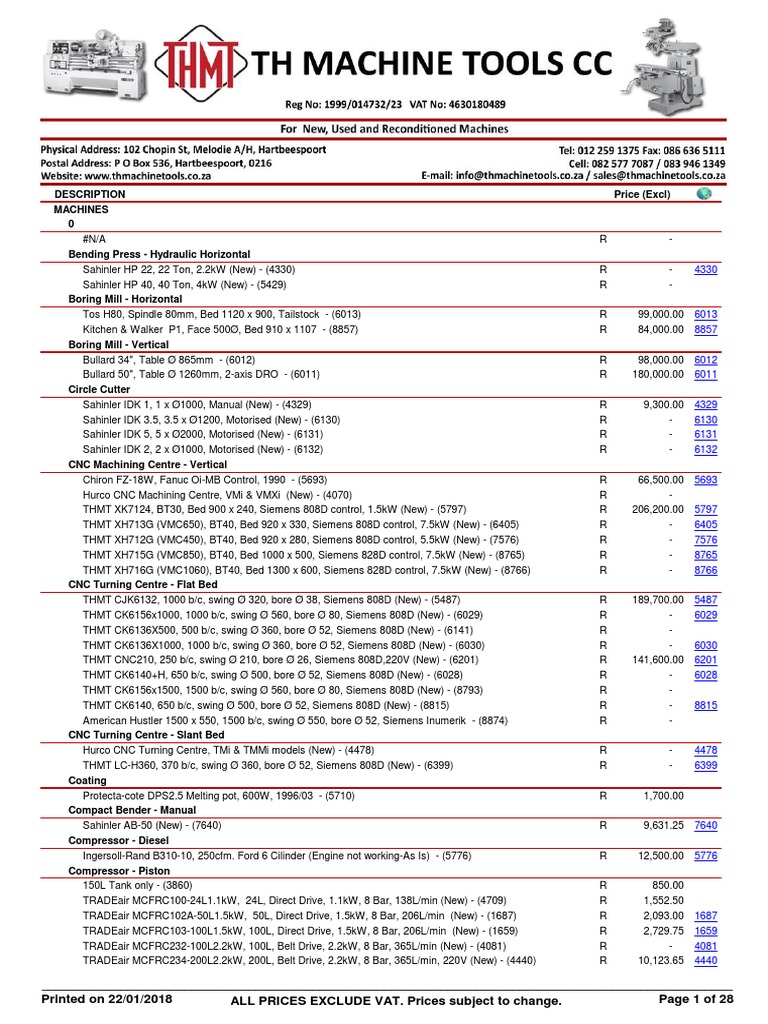 Pricelist Mesin | PDF | Grinding (Abrasive Cutting) | Manufactured Goods
