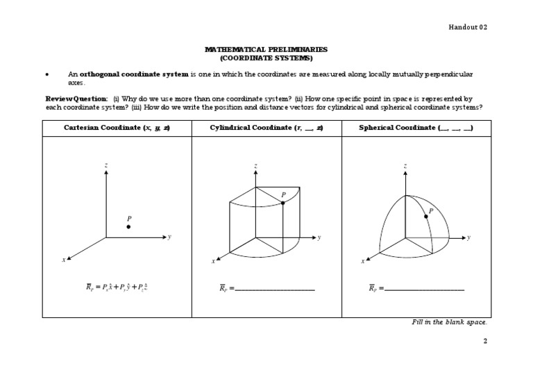 02 MATHEMATICAL PRELIMINARIES Coordinate Systems | PDF