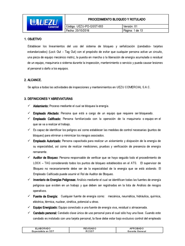 9.3 UEZU-PO-GSST-003 Bloqueo y Rotulado | Descargar gratis PDF ...
