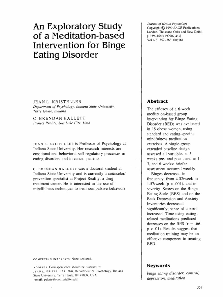 Kristeller - Hallett | PDF | Mindfulness | Eating Disorder
