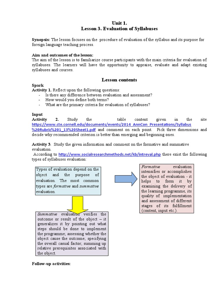 Unit 1. Lesson 3 | PDF | Educational Assessment | Evaluation