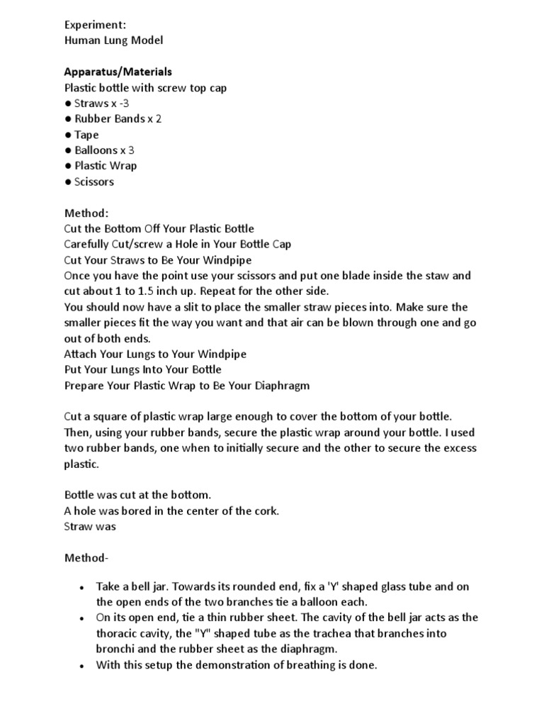 Repiration Humans Info and Lung Experiment Explained | PDF