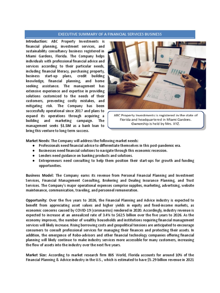 Business Plan Executive Summary Example | PDF | Real Estate Investing ...