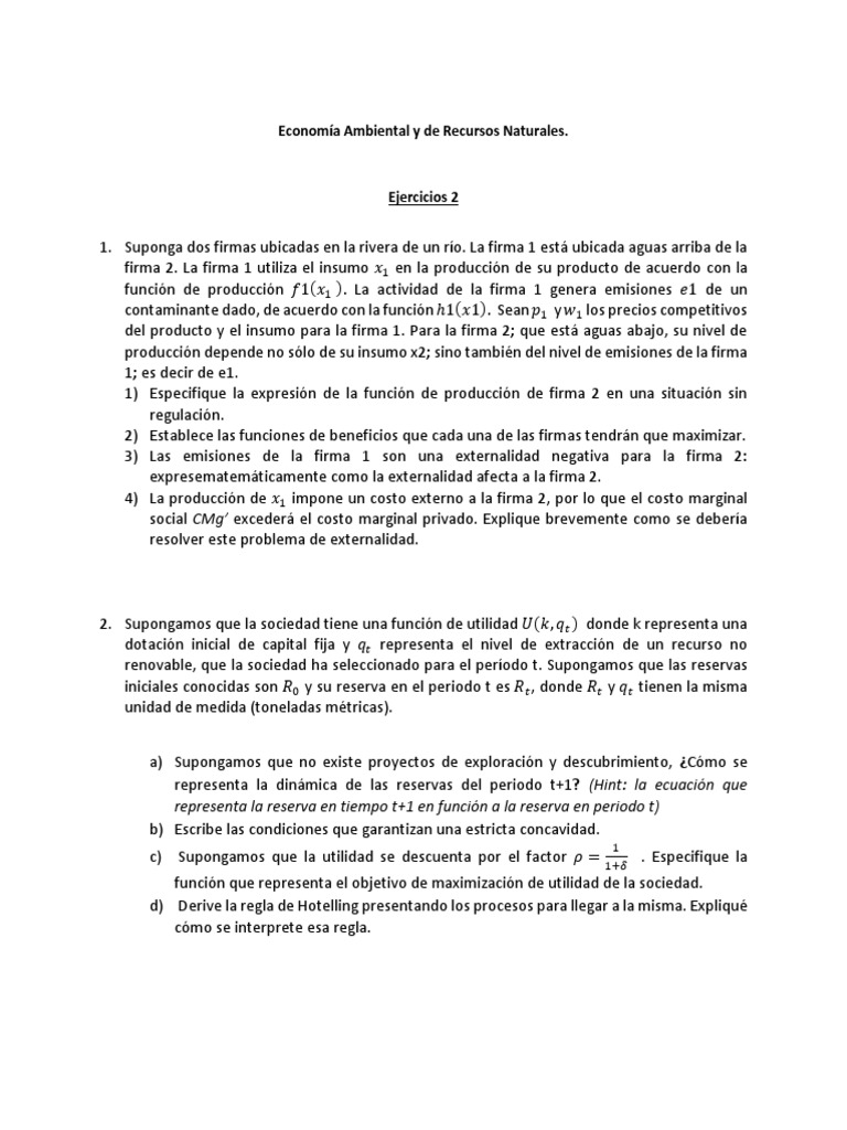 Ejercicio 2 Economía Ambiental y de Recursos Naturales | PDF ...