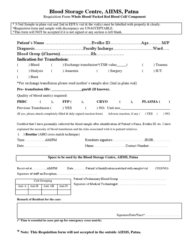 Form Blood Requisition | Download Free PDF | Blood Type | Blood Transfusion