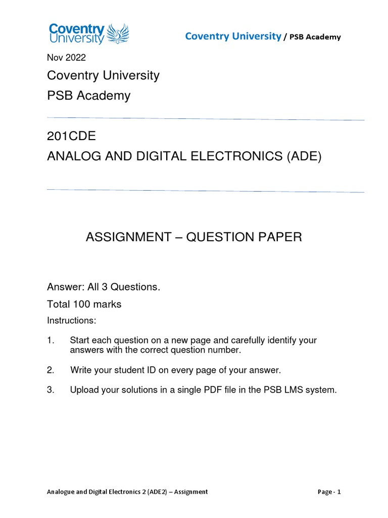 ADE2 Assignment: Electronics Questions | PDF | Computer Engineering ...