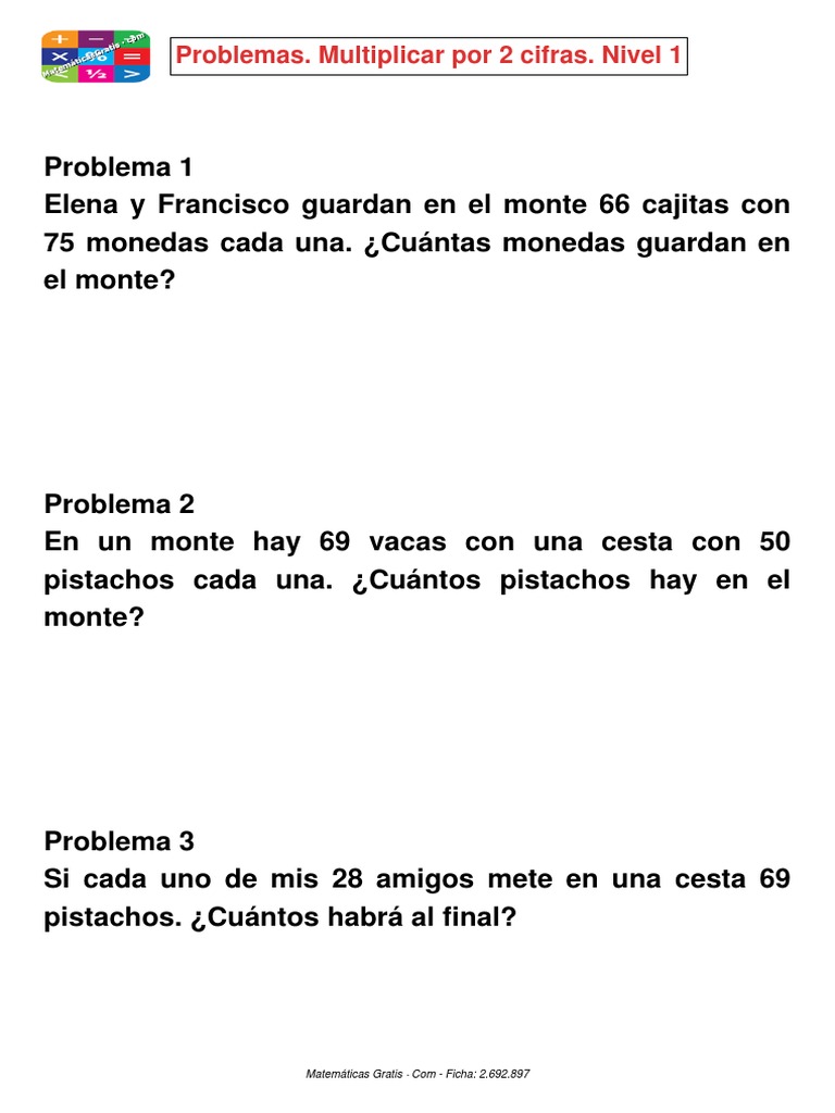 Problemas de multiplicación 2 cifras | PDF