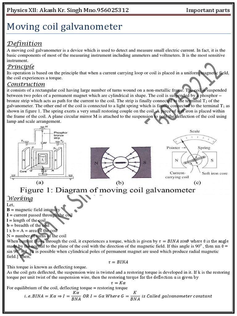 Moving Coil Galvanometer | PDF | Inductor | Electrodynamics