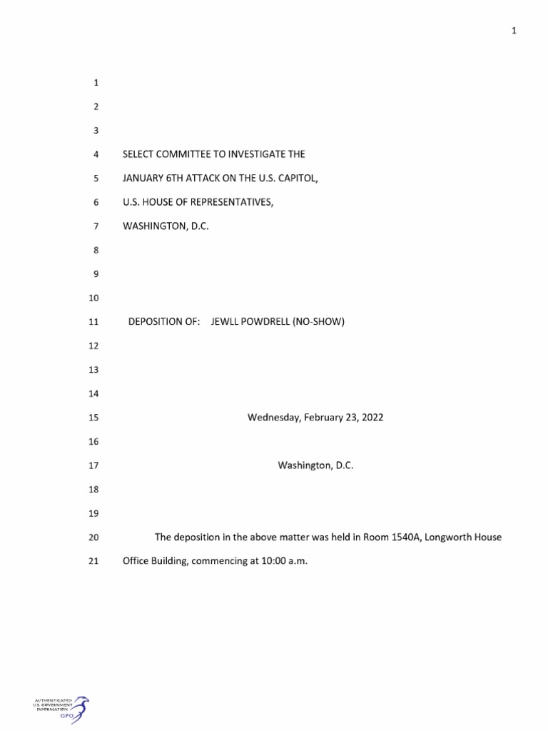 Jewll Powdrell Transcript (No Show) | PDF | Deposition (Law) | Federal ...