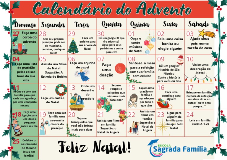 Calendário Do Advento | Download grátis PDF | Natal | Advento