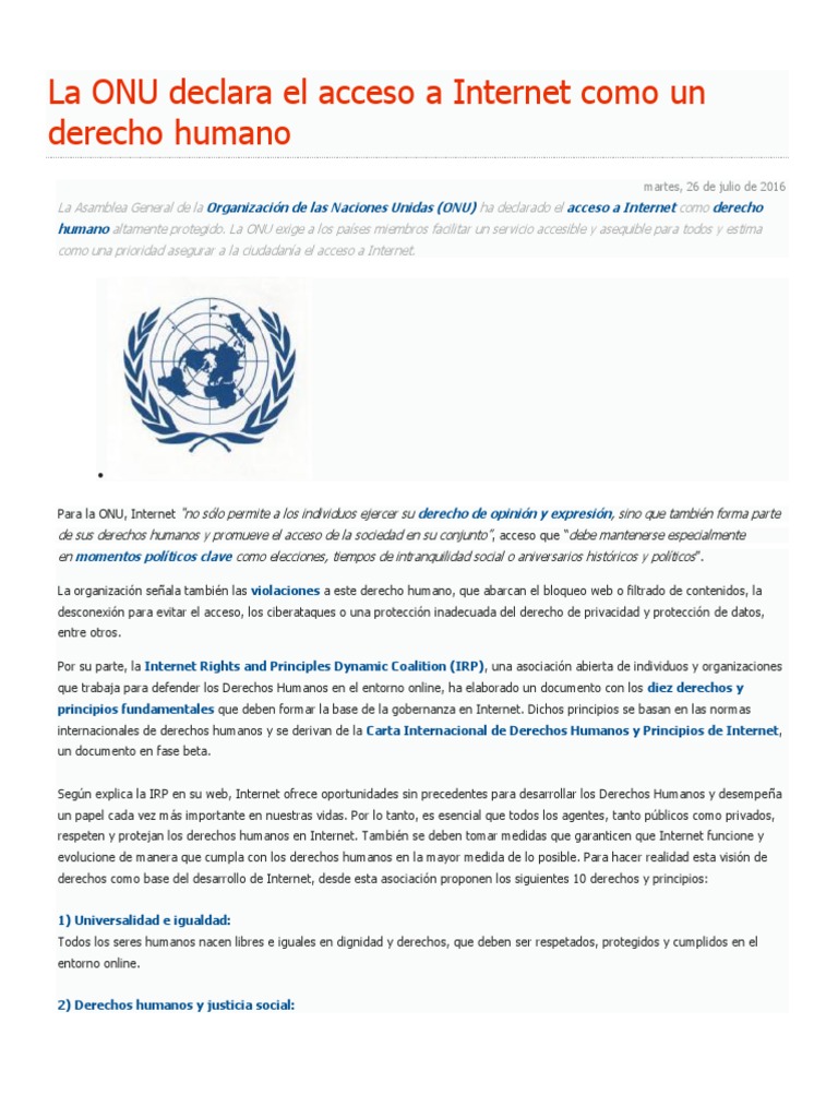 La ONU Declara El Acceso A Internet Como Un Derecho Humano | Descargar ...