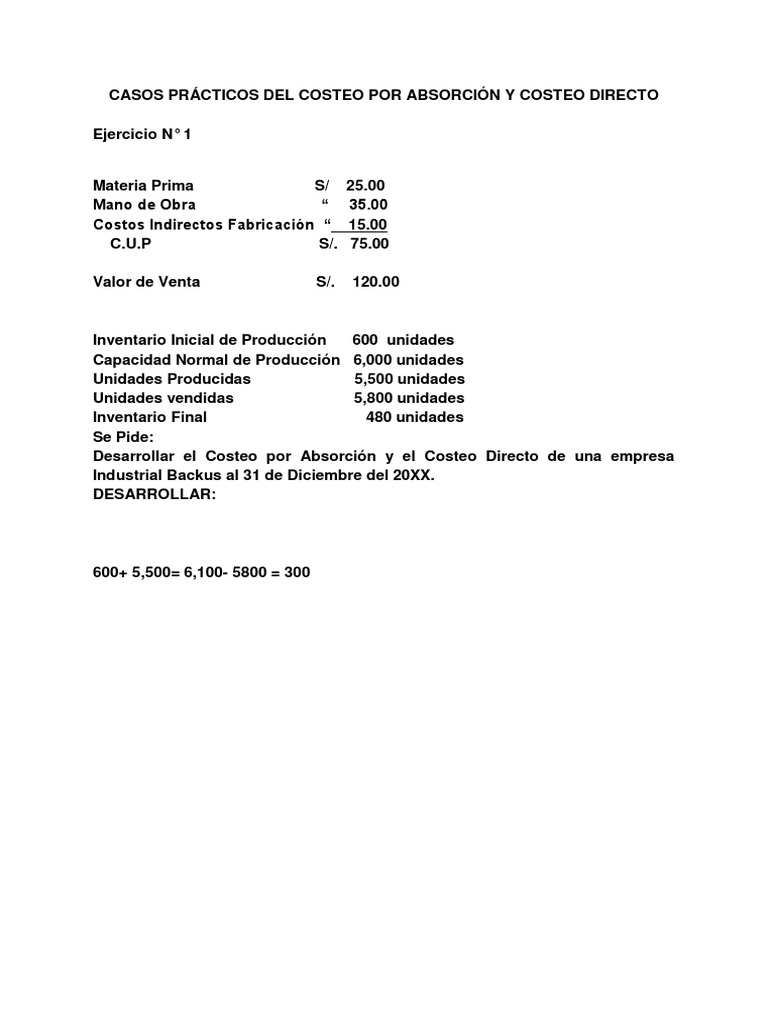 Costeo Directo y Costeo Por Absorción | PDF | Estado de resultados ...