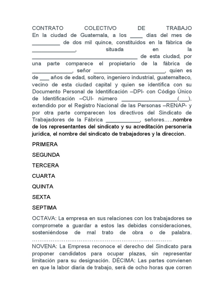 Contrato Colectivo Formato Guatemala | PDF | Negocios