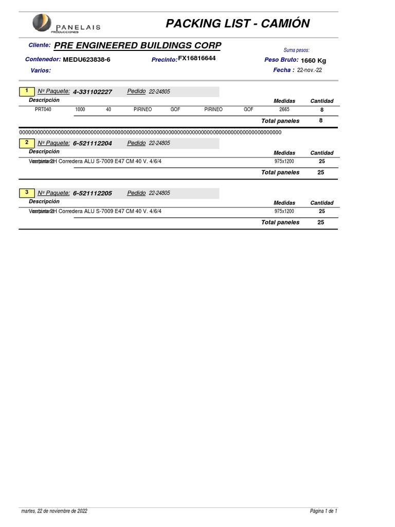 Packing List 9º Contenedor | PDF