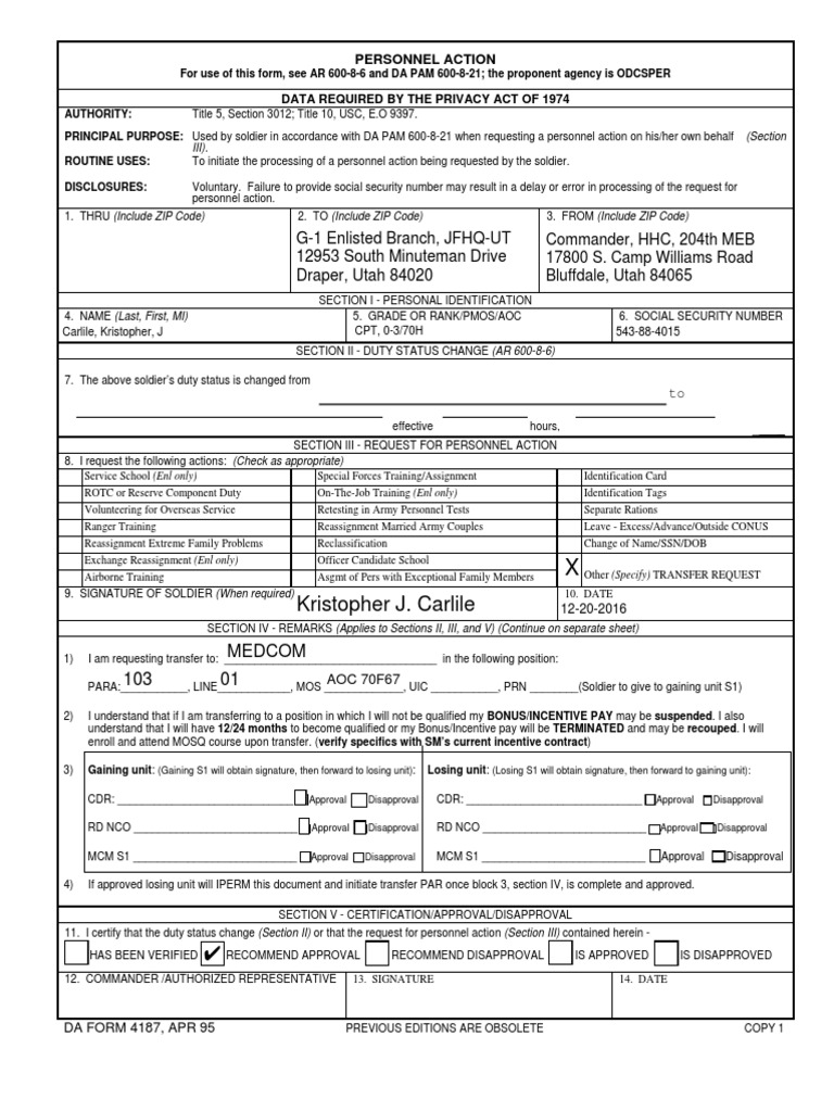 carlile da 4187 transfer request template | PDF | Government