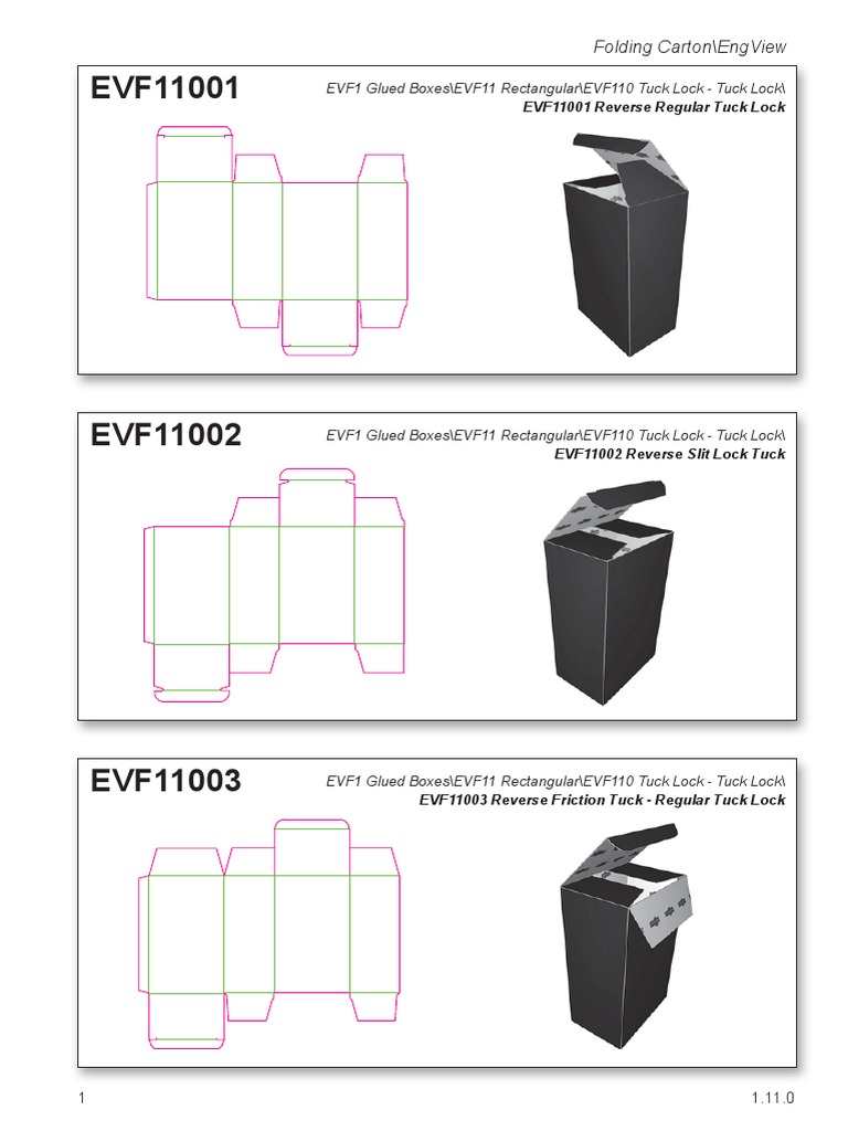 Rectangular box folding patterns and designs for tuck locks, snap locks ...