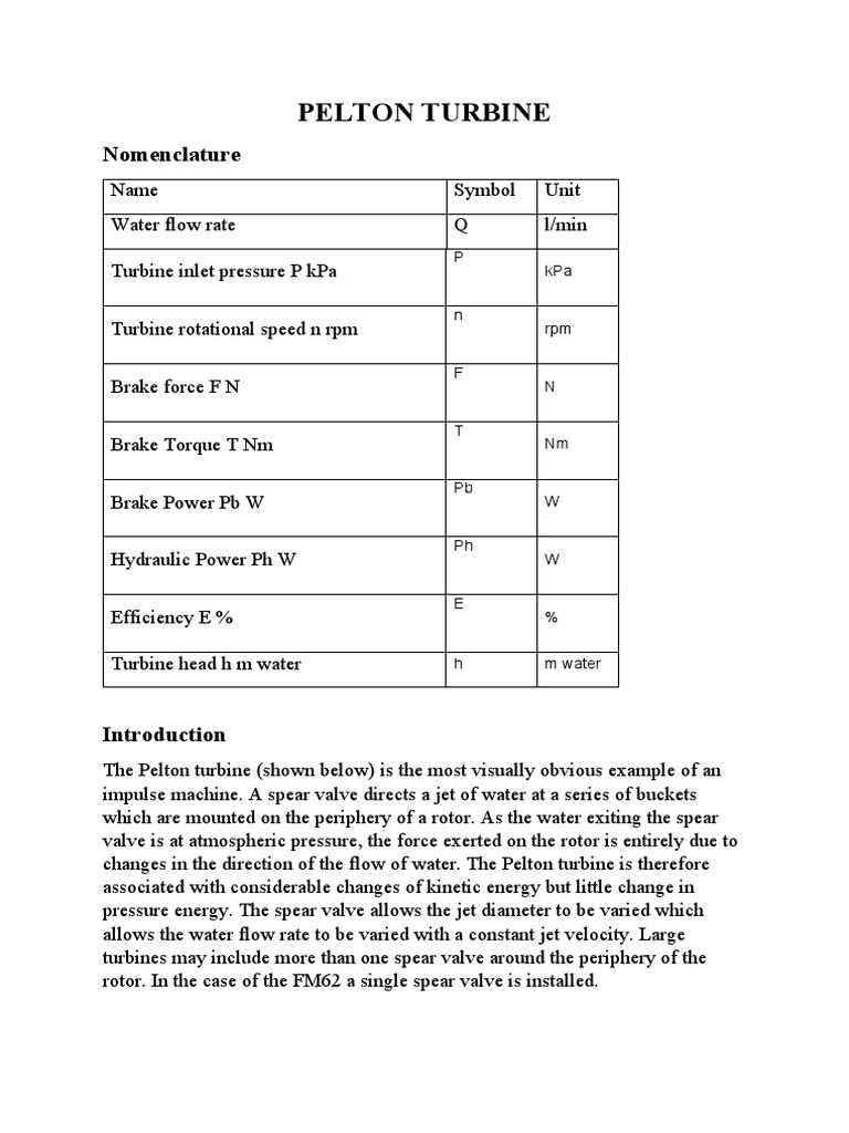 Pelton Turbine Lab Report | PDF | Turbine | Flow Measurement