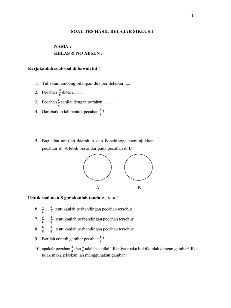 Soal Tes Hasil Belajar Siklus I | PDF