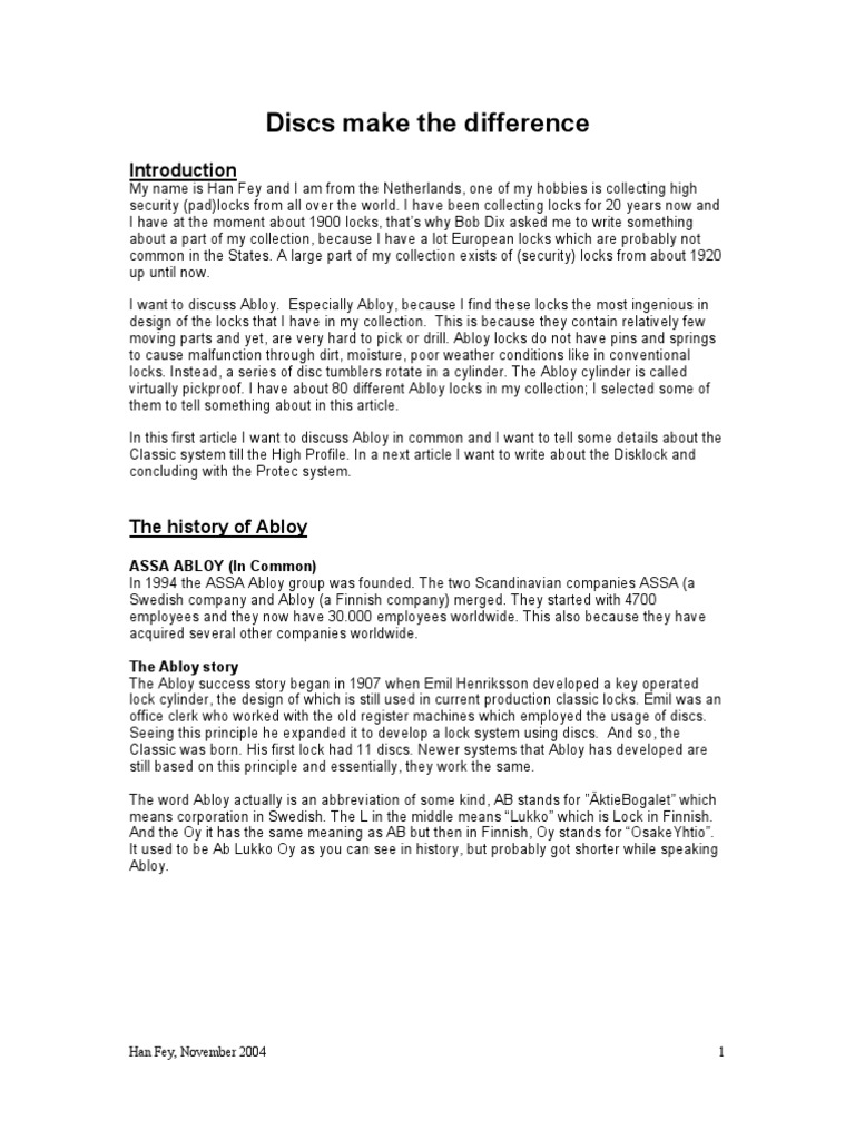 Discs Make The Difference: ASSA ABLOY (In Common) | PDF | Lock ...