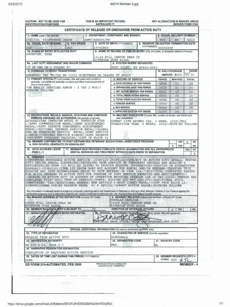 DD 214 Part 4 | PDF