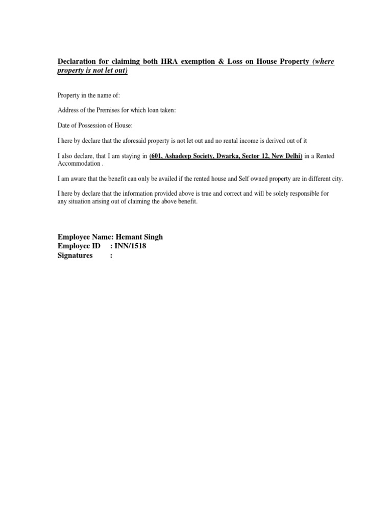 HRA Exemption Letter | PDF