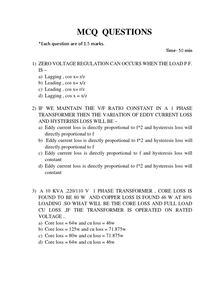 Electrical Machine PYQ | PDF | Transformer | Electric Motor