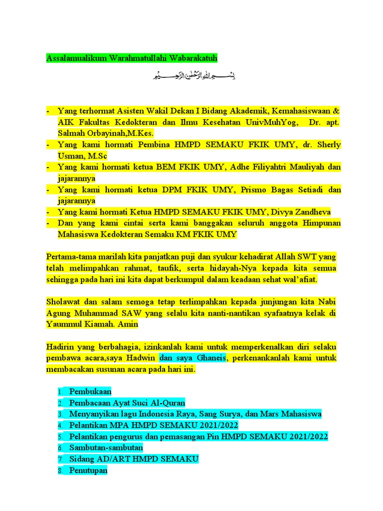 TEKS MC Pelantikan | PDF