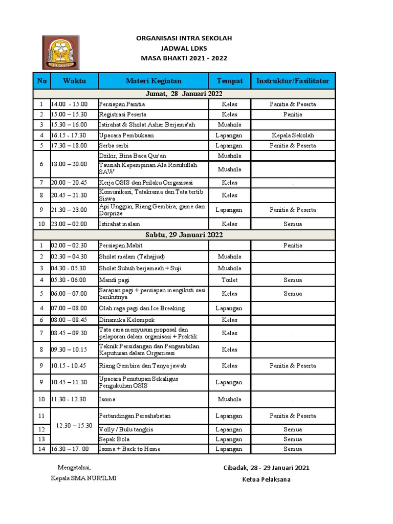 Jadwal Lkds Osis | PDF