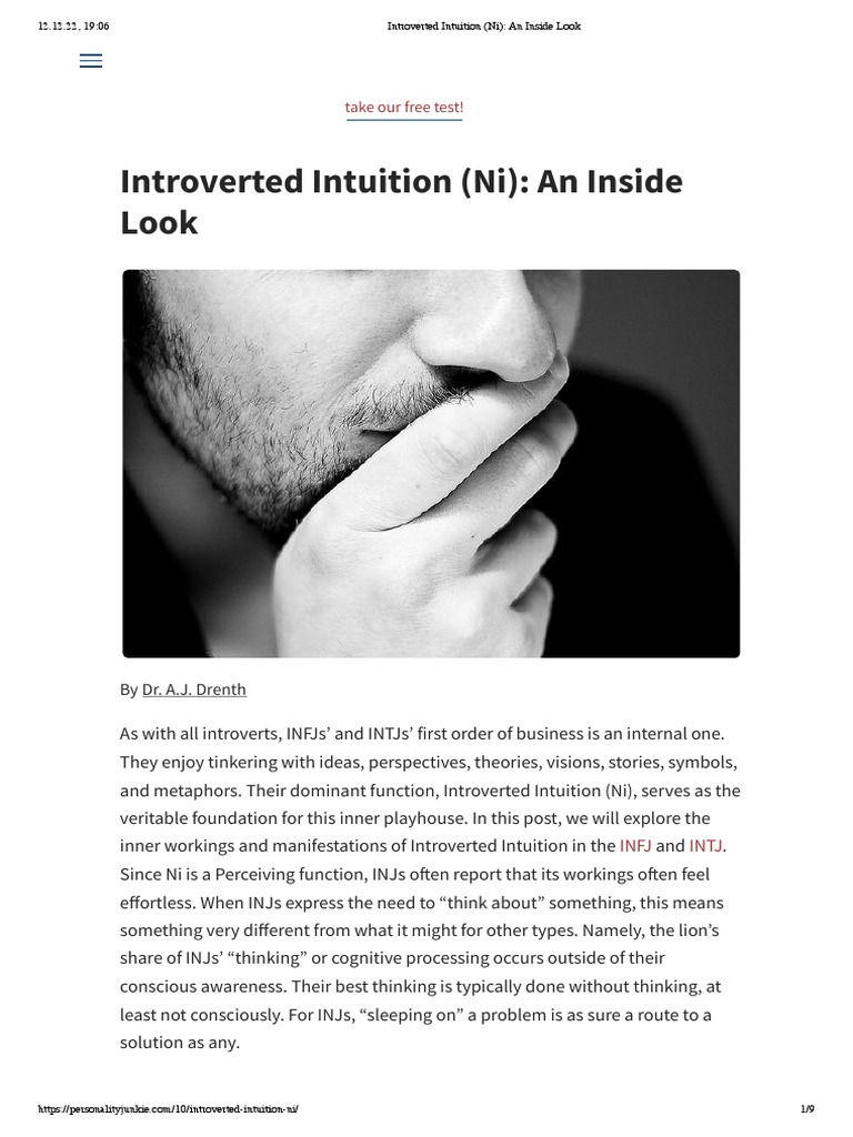 Introverted Intuition (Ni) - An Inside Look | PDF | Intuition | Consciousness