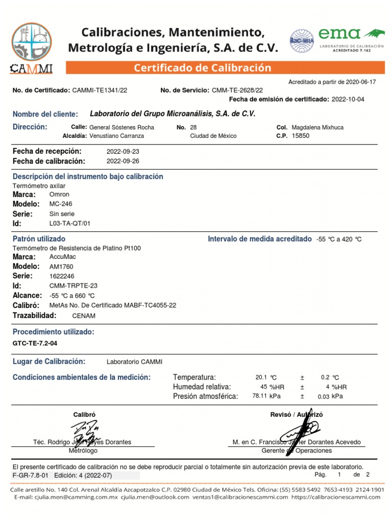 Termometro Axilar L03-TA-QT-01 | PDF | Calibración | Metrología